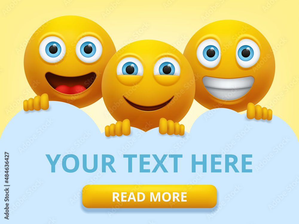 Emoji vector background template. Emoji with text in clouds blue frame ...