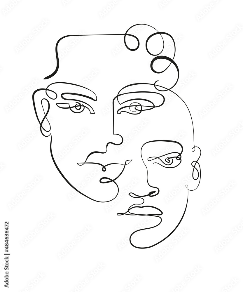 Continuous portrait one line drawing Stock Vector | Adobe Stock