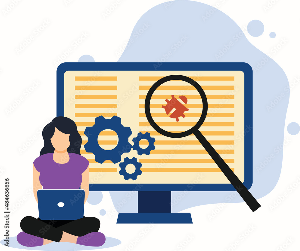 Software Testing Woman Finding Bugs For Application Stock Vector Adobe Stock