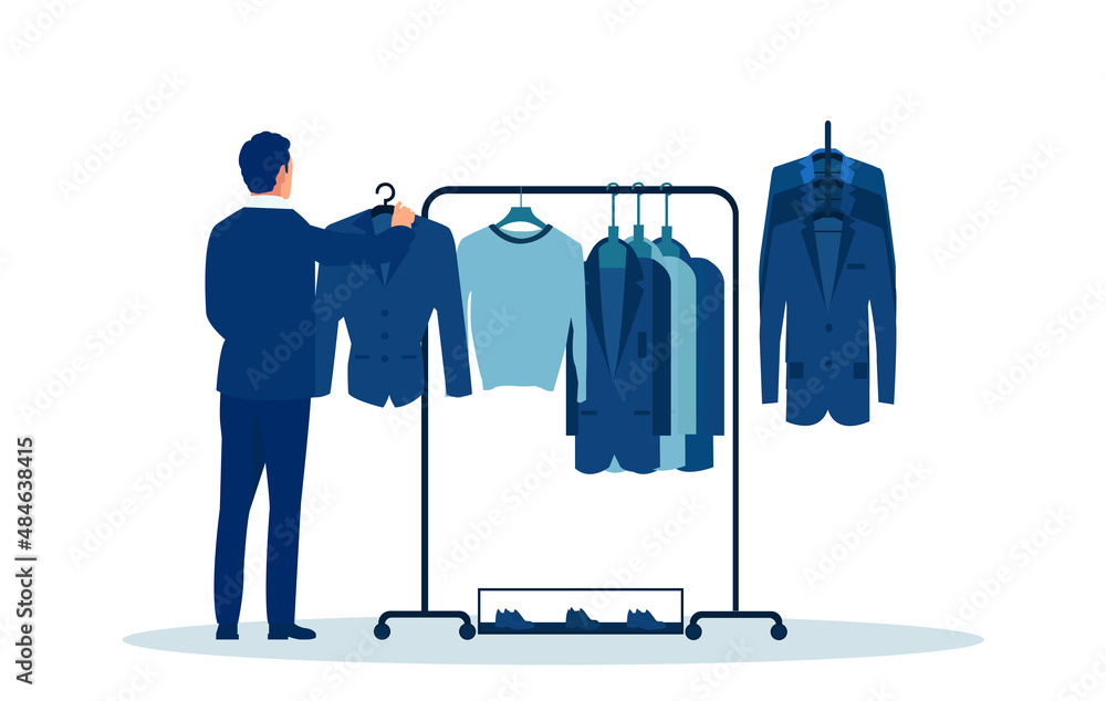 Vector of a business man near a rack with clothes choosing a suit Stock ...