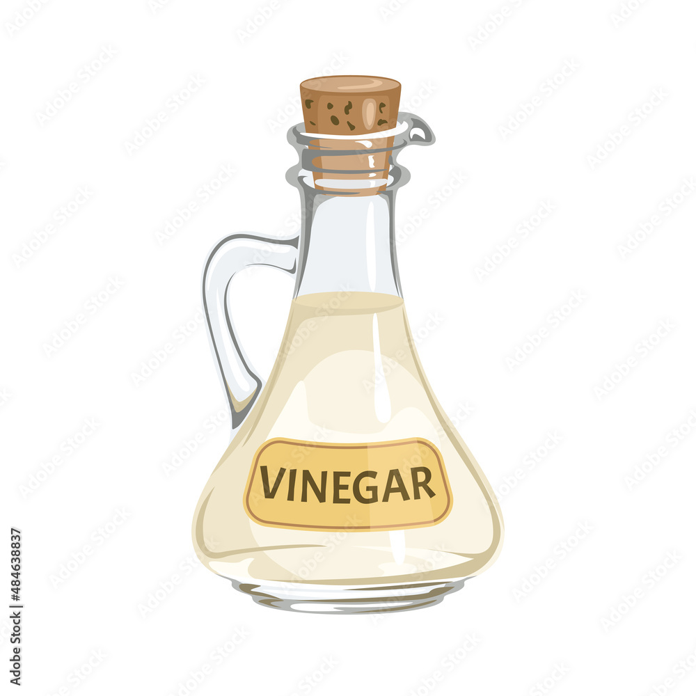 White vinegar in glass bottle isolated on white background. Vector ...