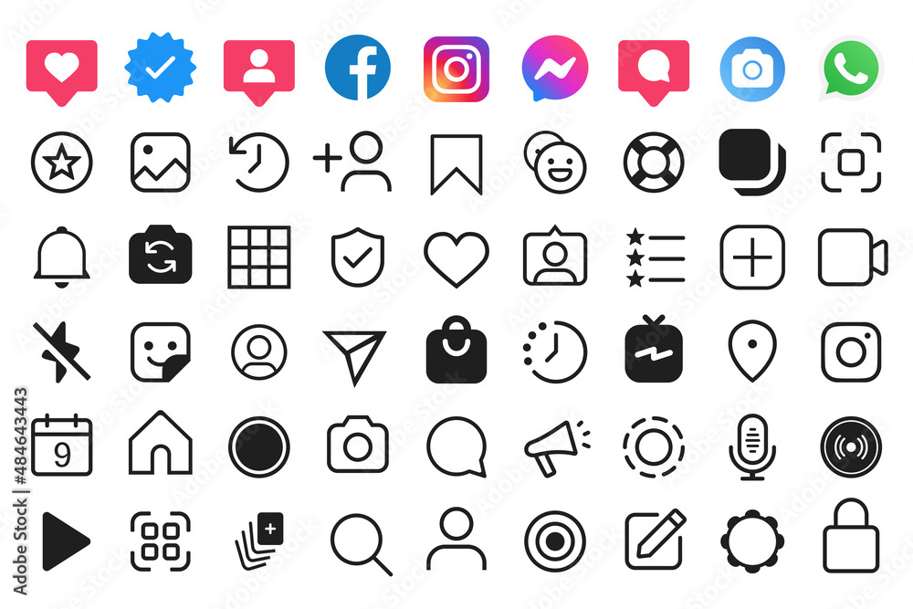 Set of Instagram icons for social media. Vector illustration Stock ...