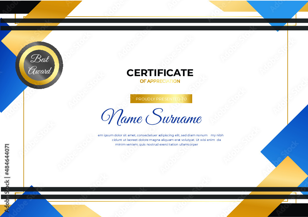 Certificate template with golden line decoration elements for business ...