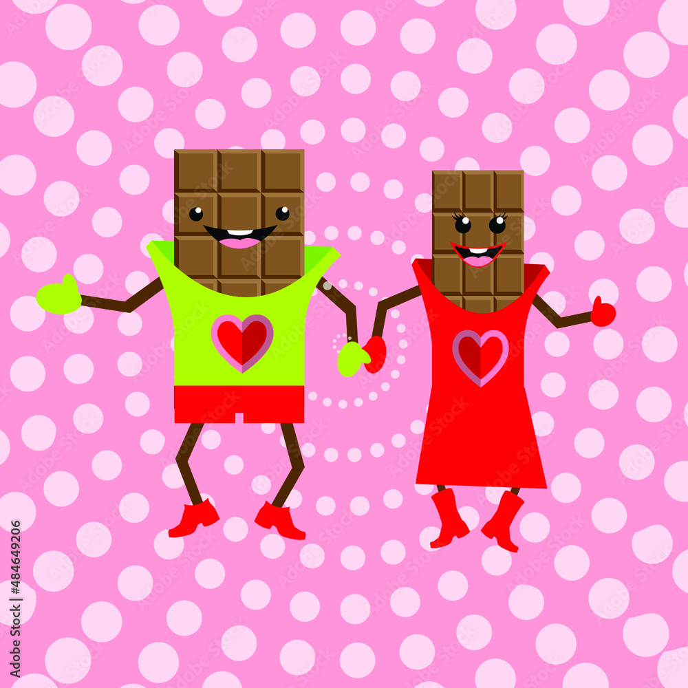 Cartoon vector image of chocolate bar characters. Happy dancing ...