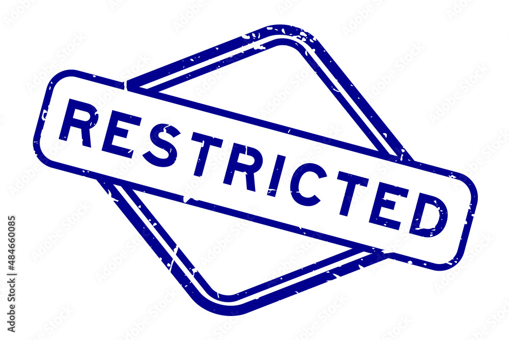 Grunge blue restricted word rubber square seal stamp on white ...