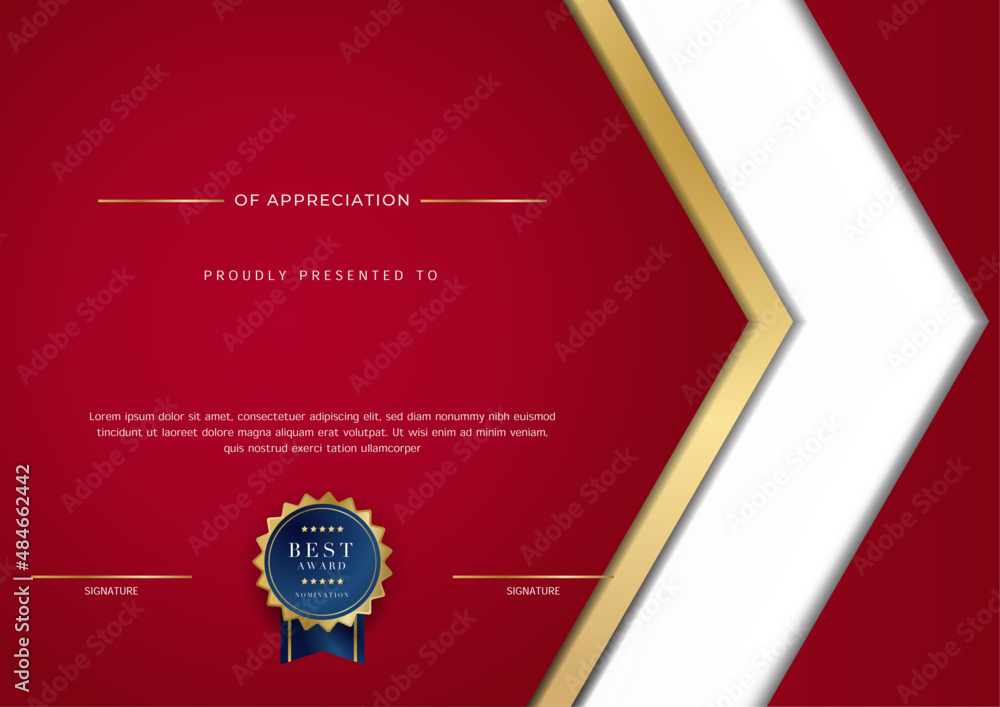 Luxury certificate of appreciation template with red and gold color ...