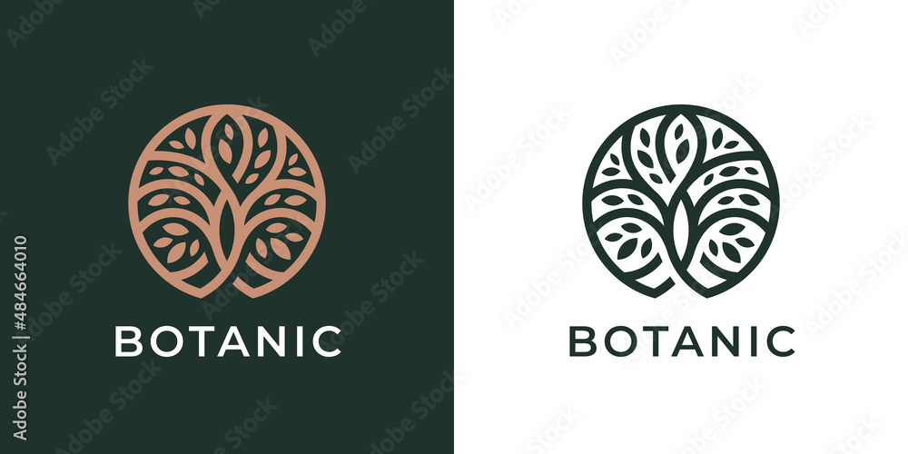 Circle Tree of Life logo icon. Abstract nature branch with leaves ...