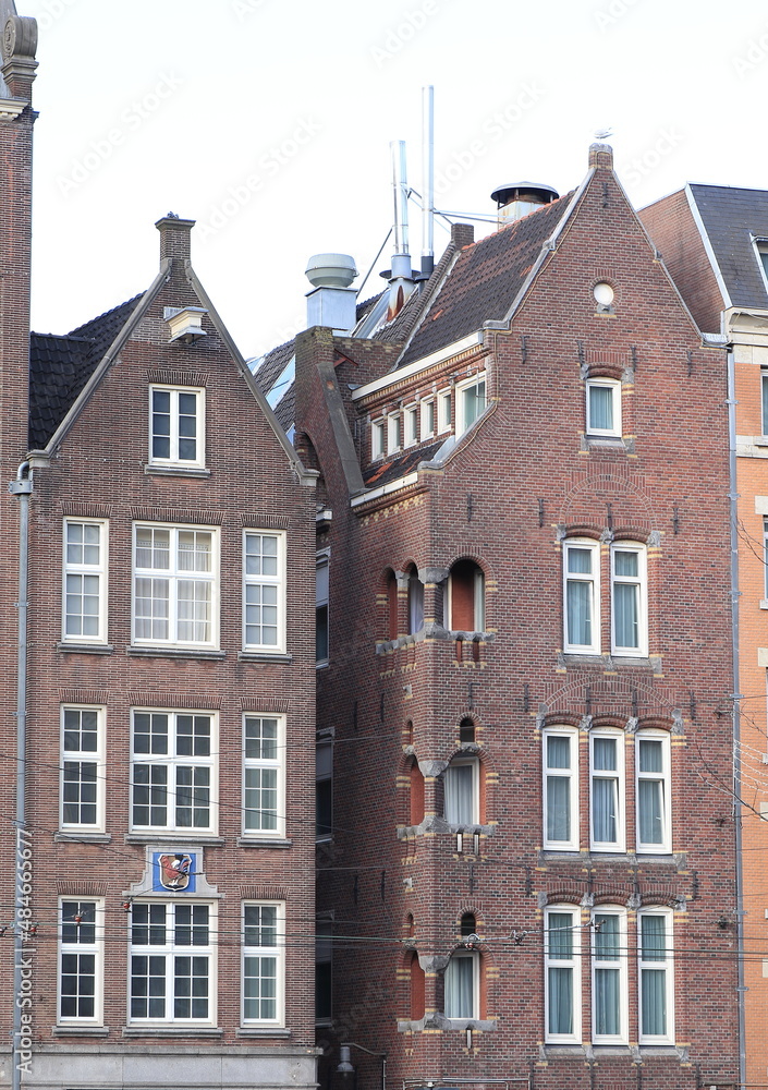 Amsterdam Damrak Street Brick Building Facades with Spout Gables ...