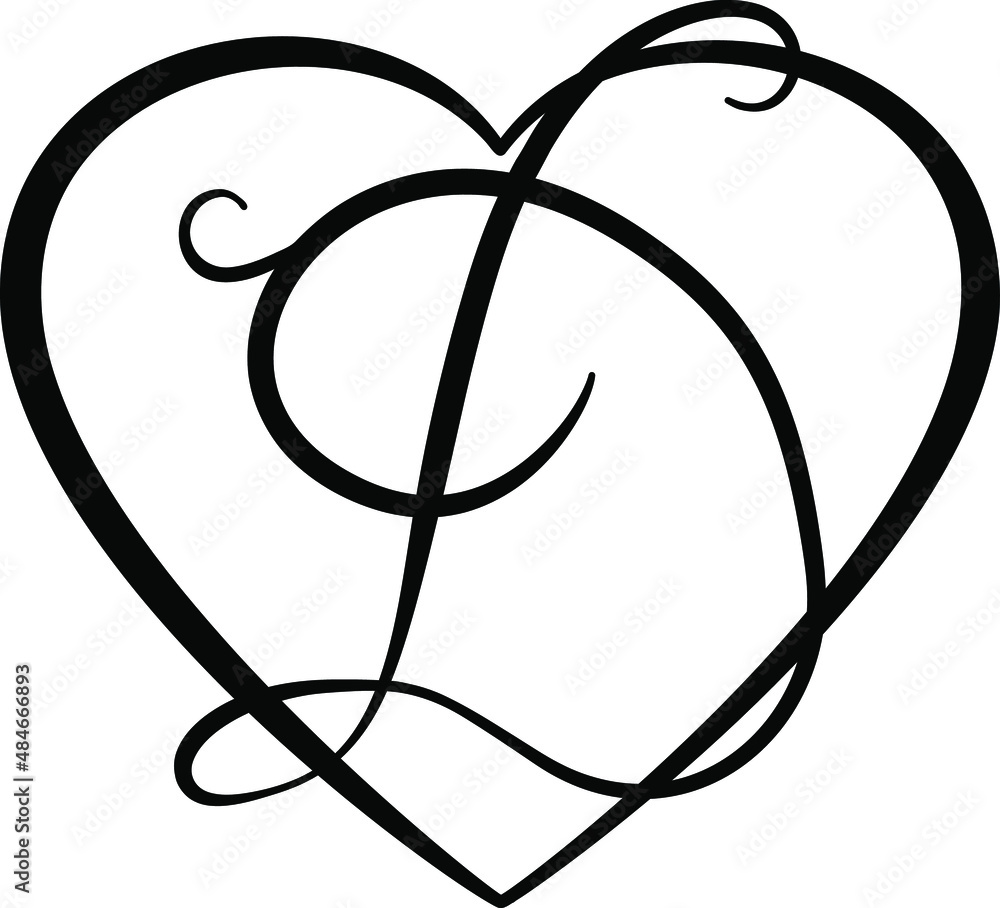 Romantic linear illustration of a heart with letter D. Stock Vector ...