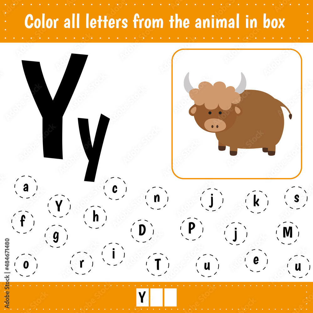 Learning English alphabet. Letters recognition. Color all letters Yy ...