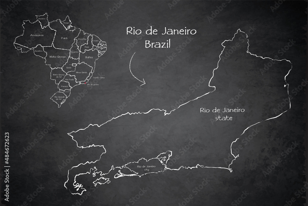 Rio de Janeiro and Brazil map administrative division, separates ...