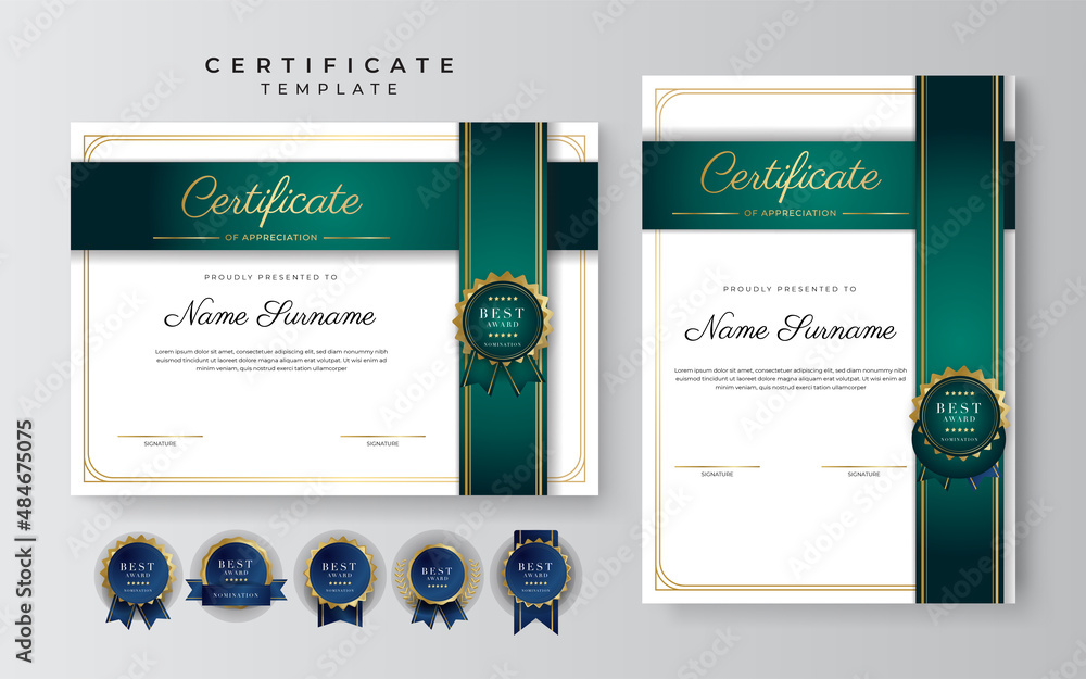 Modern dark green and gold business certificate design template in ...