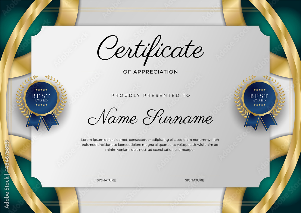 Modern dark green and gold business certificate design template in ...