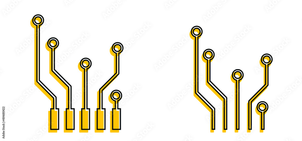 Cartoon circuit board or electronic motherboard. lines and dots connect ...