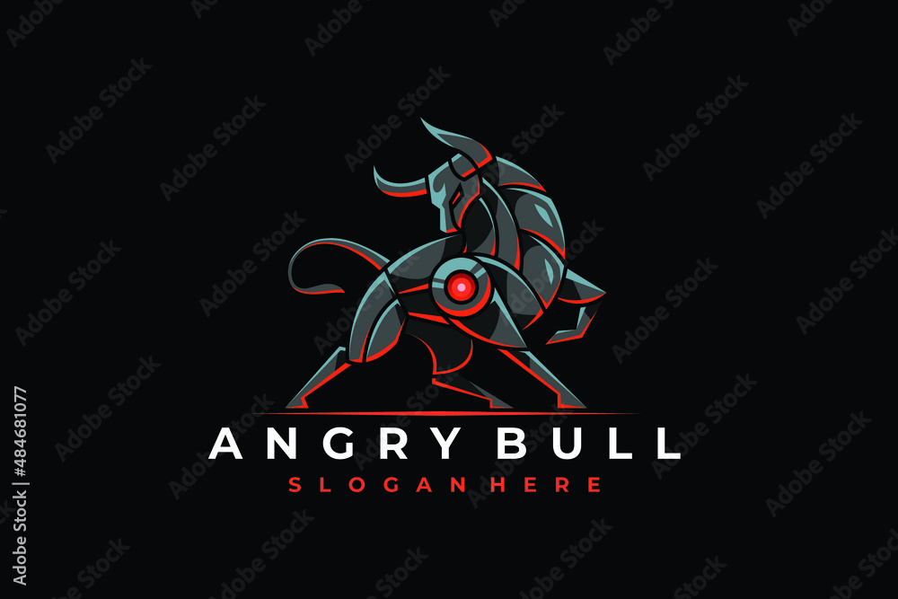 Modern Mecha Robotic Angry Bull Logo Design Icon Stock Vector | Adobe Stock
