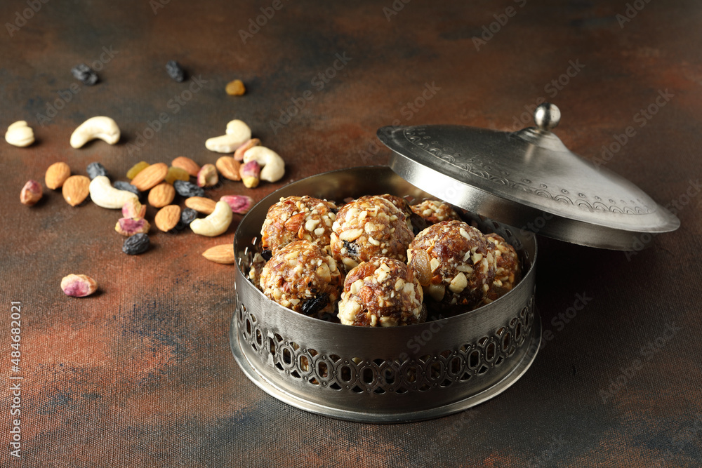 Indian sweet dry fruits and nuts laddu, which is a traditional, healthy ...