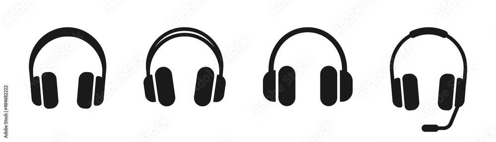 Headphones icon set. Headset icon in solid. Earphones symbol ...