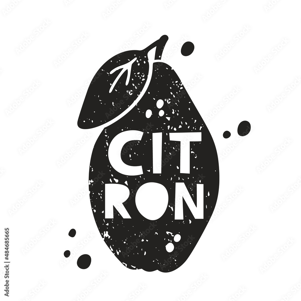 Citron grunge sticker. Black texture silhouette with lettering inside ...
