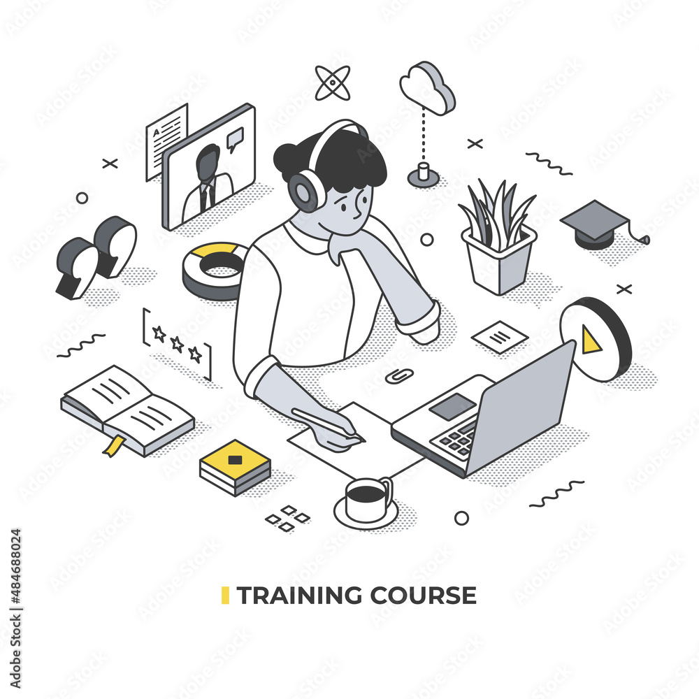 Training Course Isometric Illustration Stock Vector | Adobe Stock