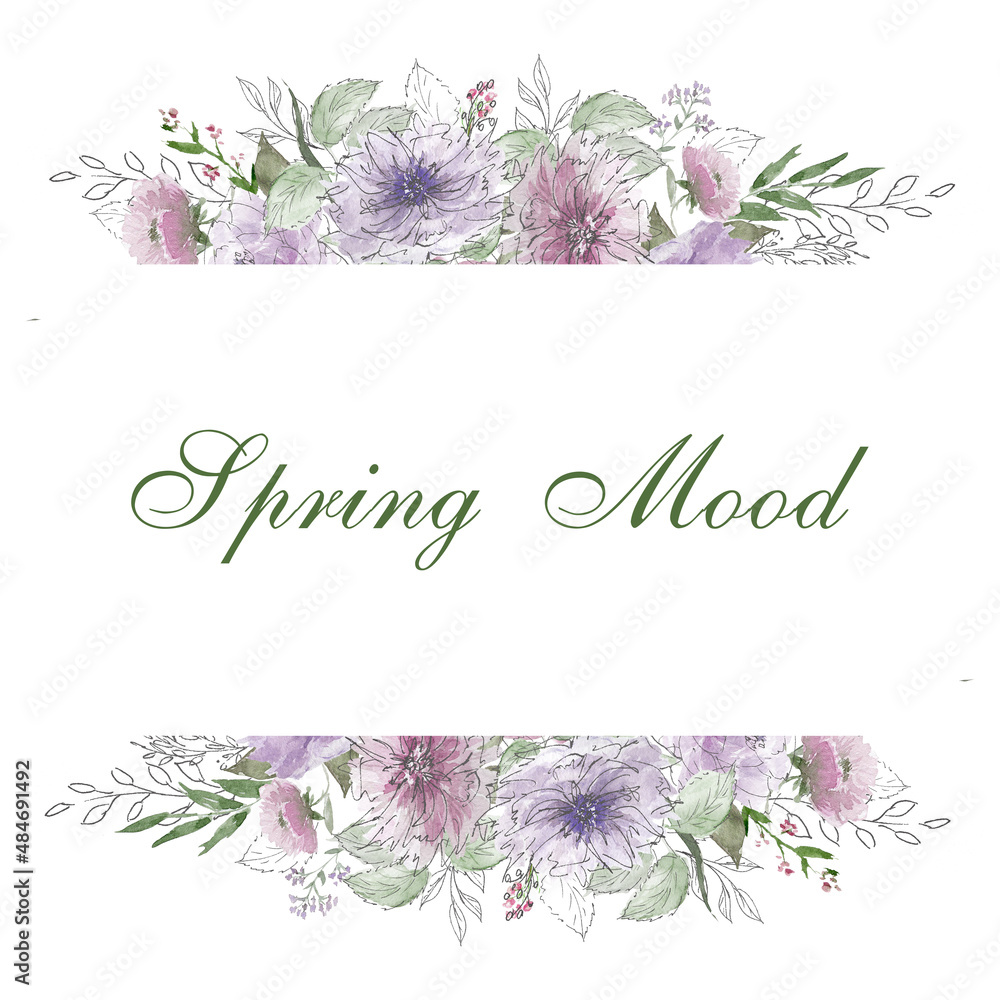 Pink Floral Border. Gentle Frame. Pink blossom composition. Pink Roses ...