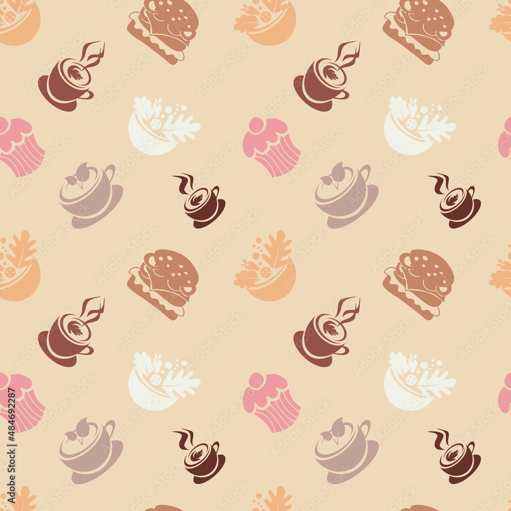 Seamless pattern of meal icons, fast food and coffee print, for ...