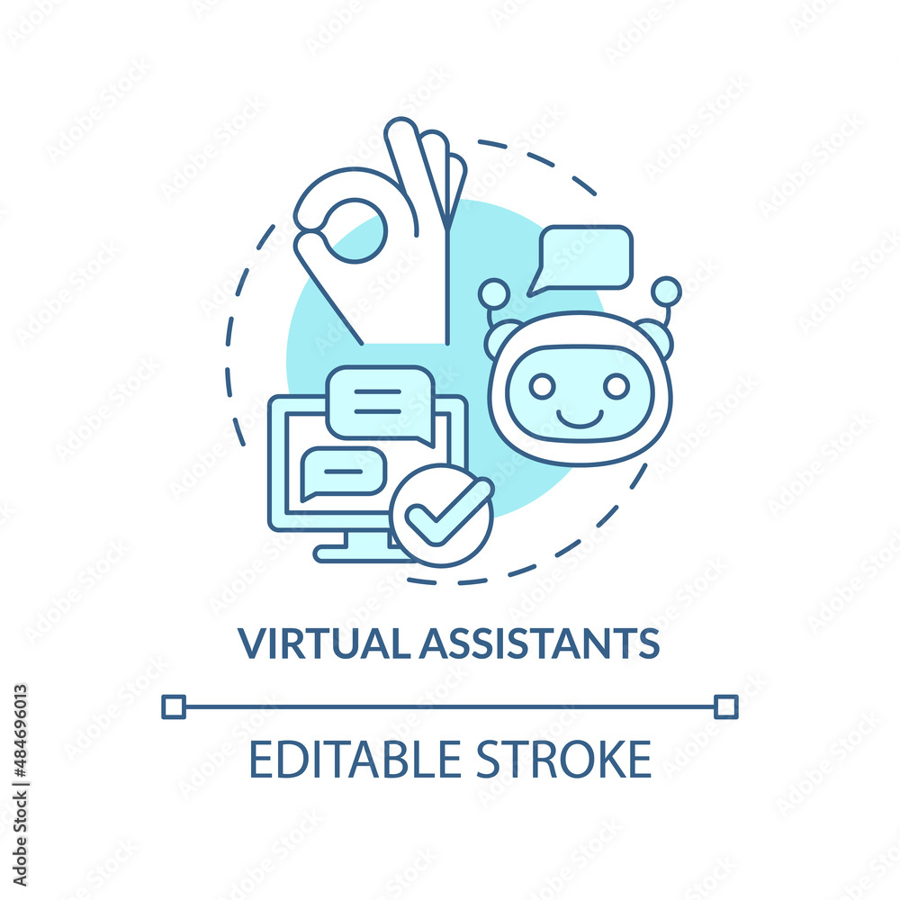 Virtual assistants turquoise concept icon. Usage of AI in marketing ...