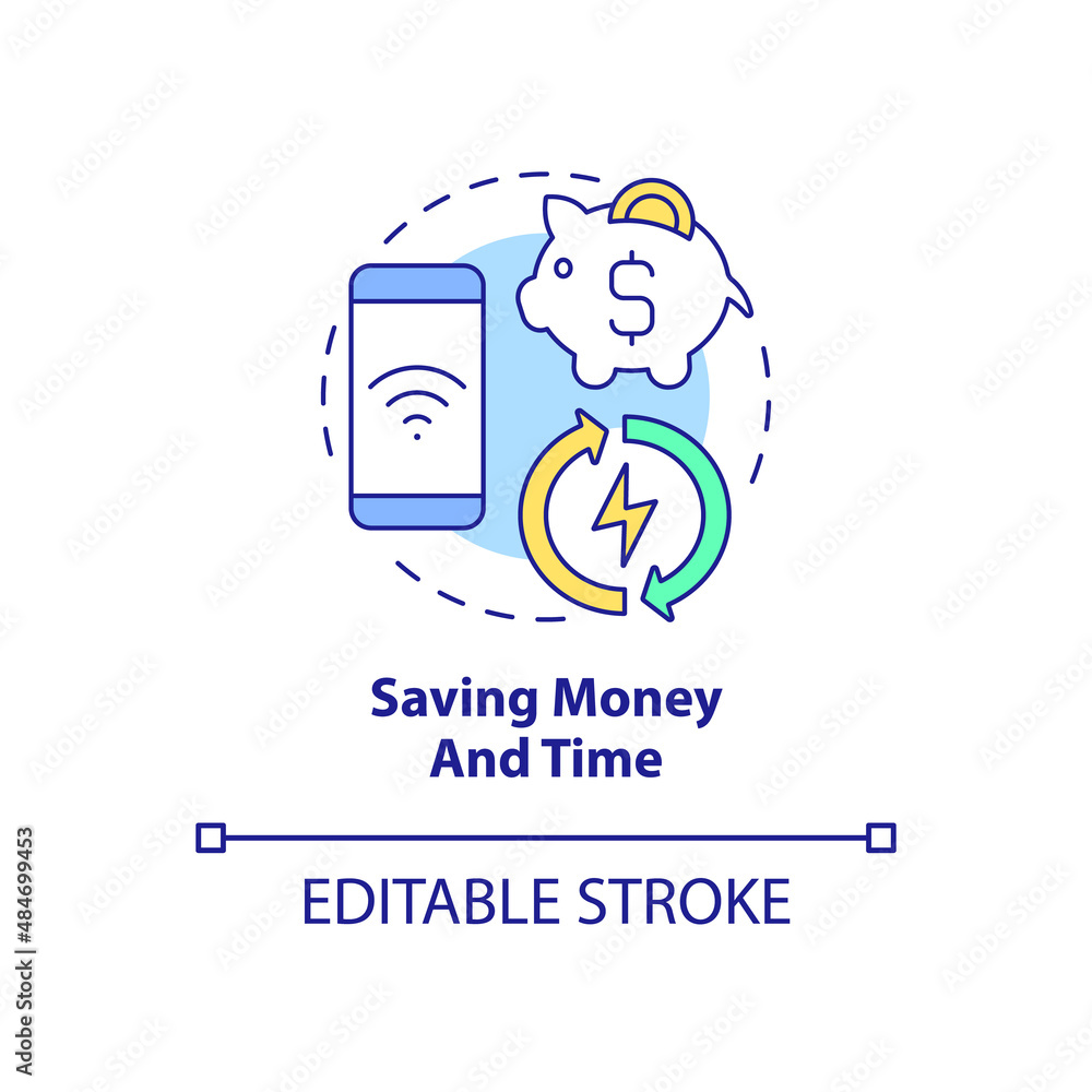 Saving money and time concept icon. Smart technologies pros abstract ...