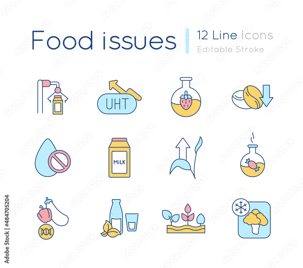 Food issues RGB color icons set. Processing methods. Food preservation ...