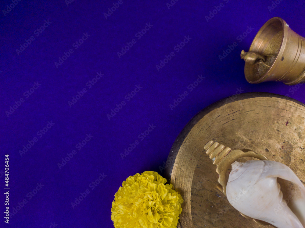 puja essentials kashor, conch shell and ghanta, puja bell,gong bell ...