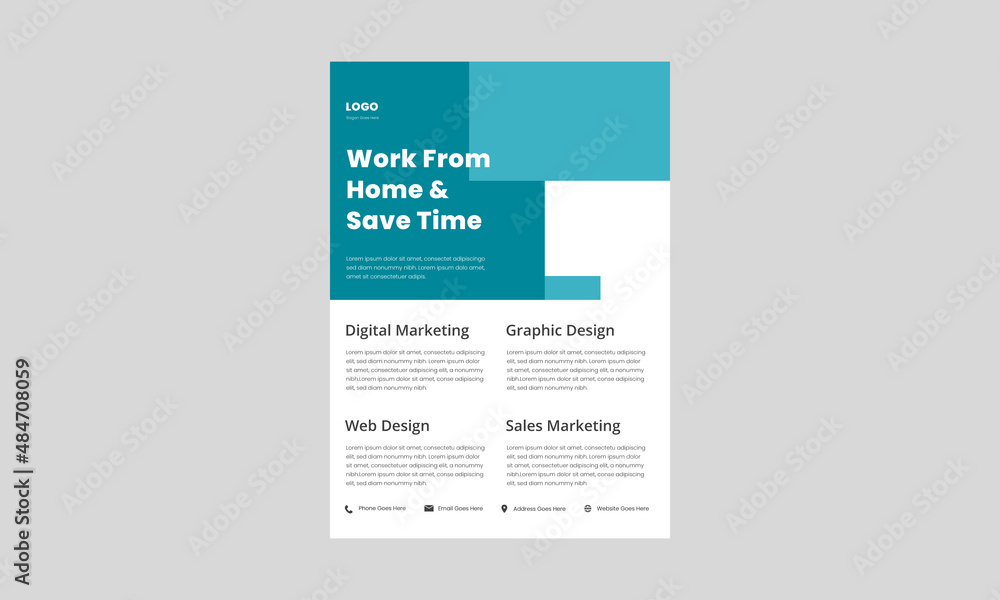 work from home flyer design template. working from home poster, leaflet ...