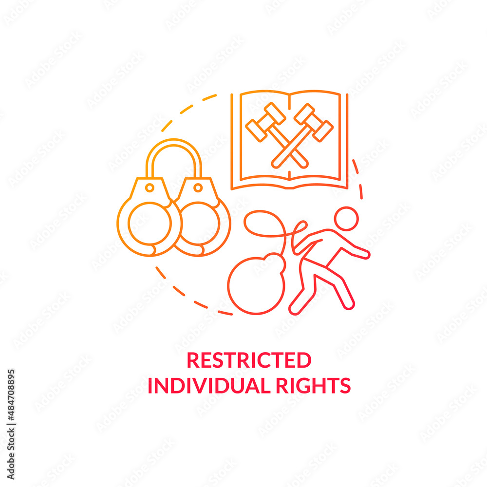 Restricted individual rights red gradient concept icon. Centrally ...