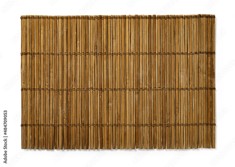 Brown bamboo table mat isolated on a white background. Wooden luncheon ...