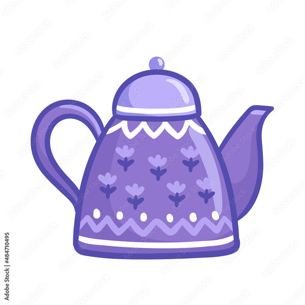 Beautiful blue teapot in a cartoon style. Vector illustration with ...