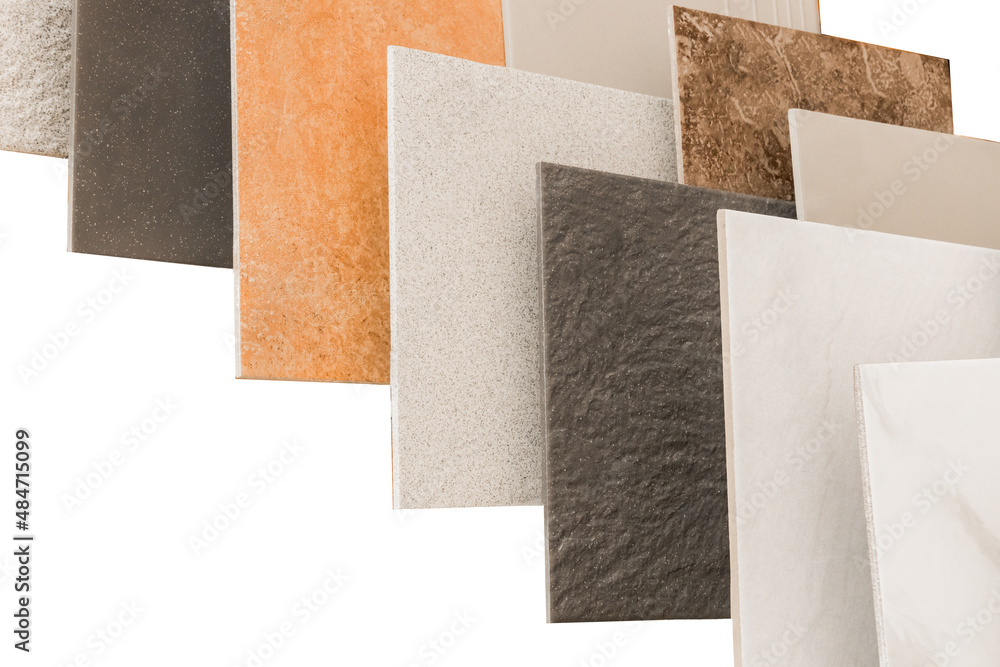 Colored samples of ceramic tiles for kitchen or bathroom interior ...