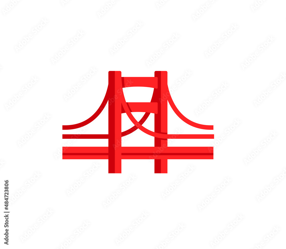 Red bridge vector isolated icon. Emoji illustration. Golden gate vector ...