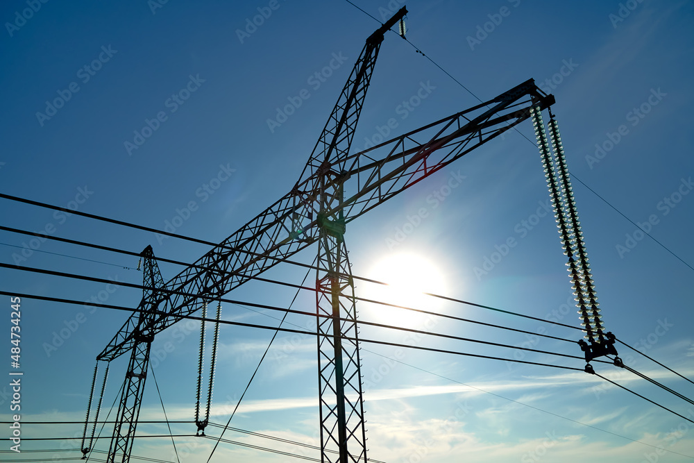 High voltage insulation string on steel pillar with electric power ...