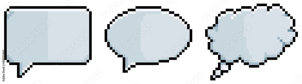 Poster Pixel art speech and thought bubbles vector icon for 8bit game ...