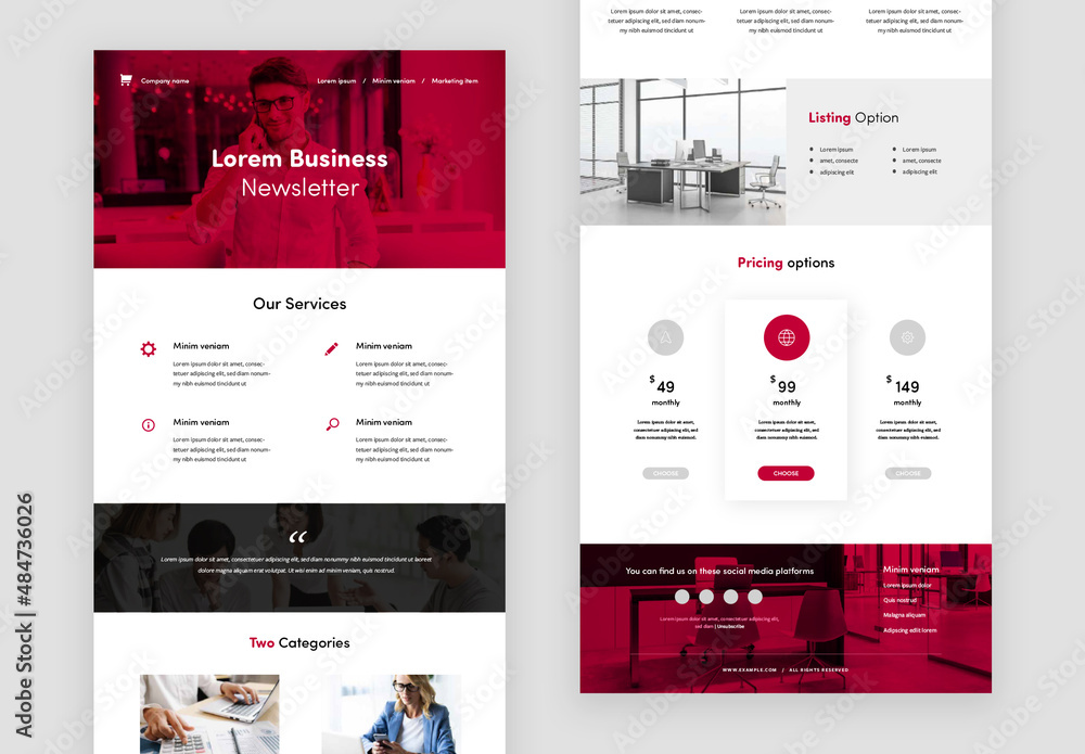 Red Newsletter Layout for Business Purposes Stock Template | Adobe Stock