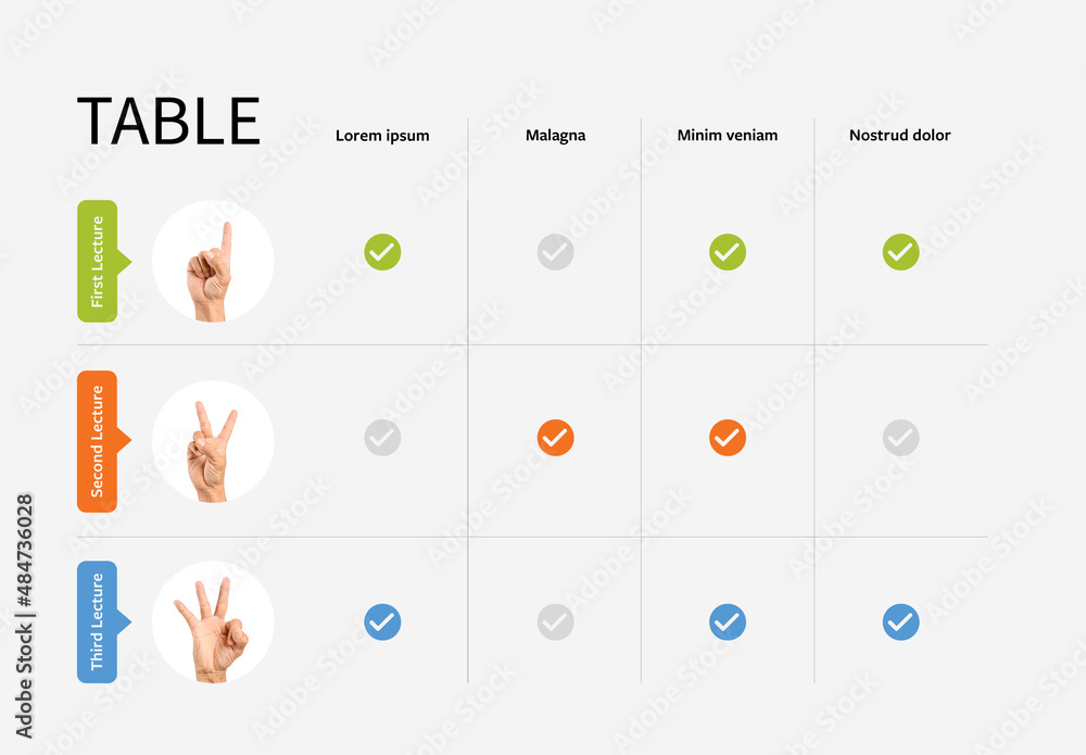 Minimalist Table Layout with Three Key Options Stock Template | Adobe Stock