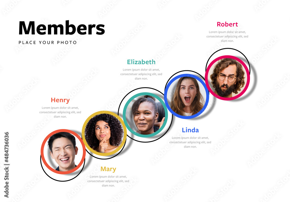 Team Members Layout with Photo Placeholders Stock Template | Adobe Stock