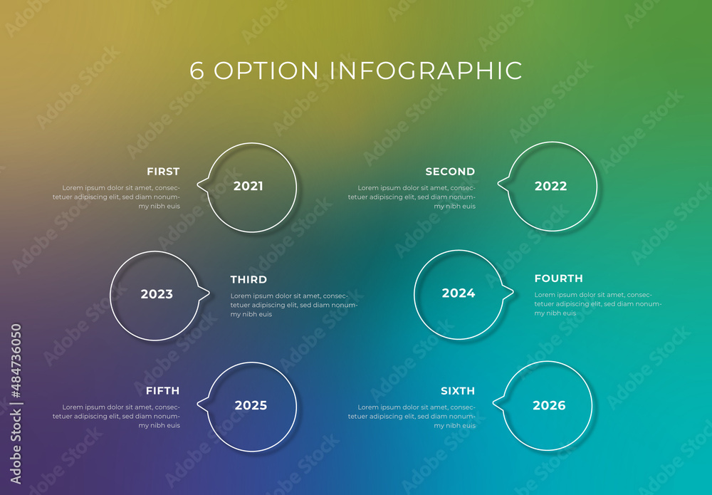 Six Infographic Options Layout with Gradient Background Stock Template ...