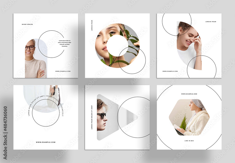 Clean Minimalist Social Media Layouts with White Accent Stock Template ...
