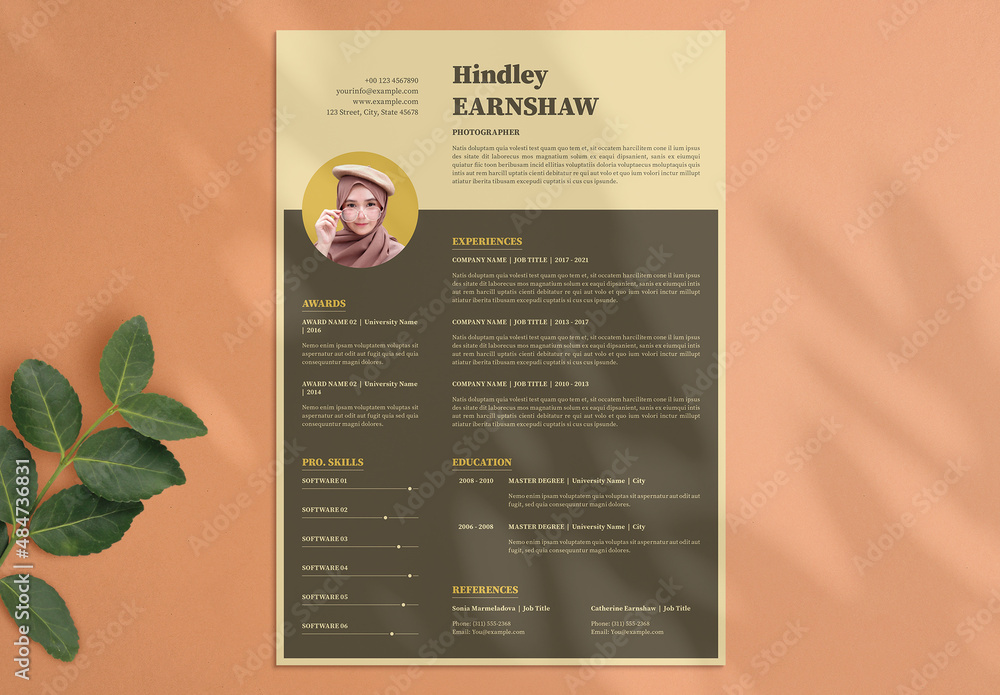 Resume Layout with Golden Accents Stock Template | Adobe Stock