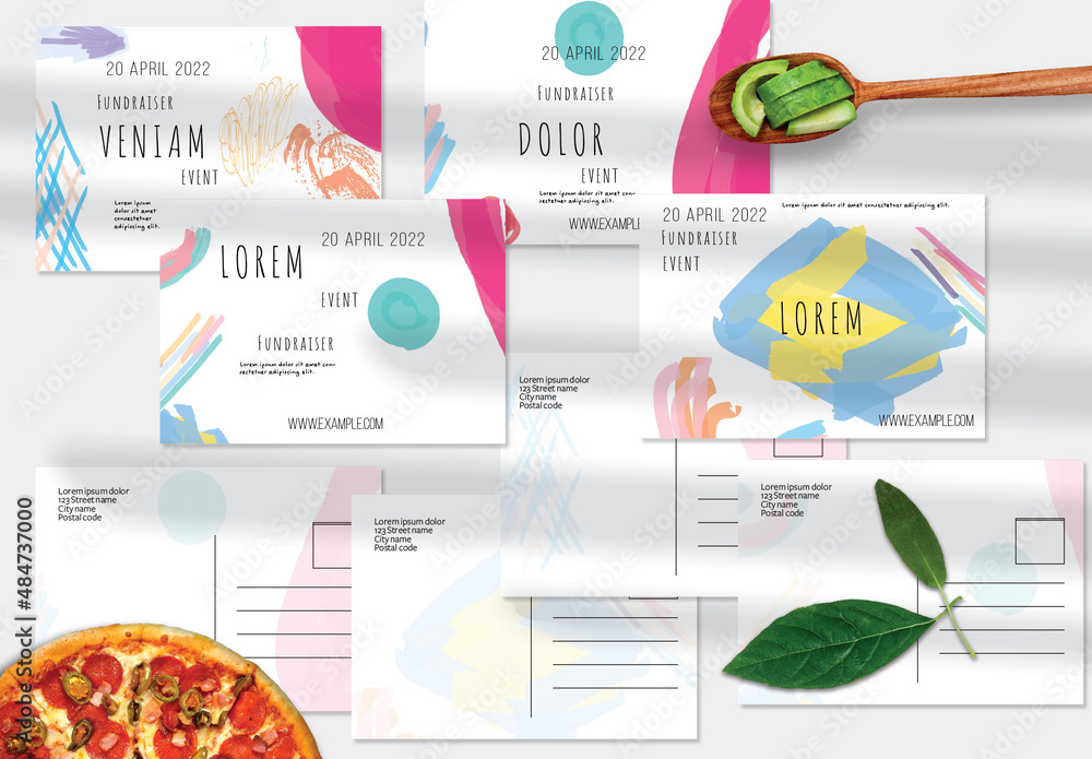 Postcard Layout with Bright Abstract Strokes for Universal Fundraiser ...