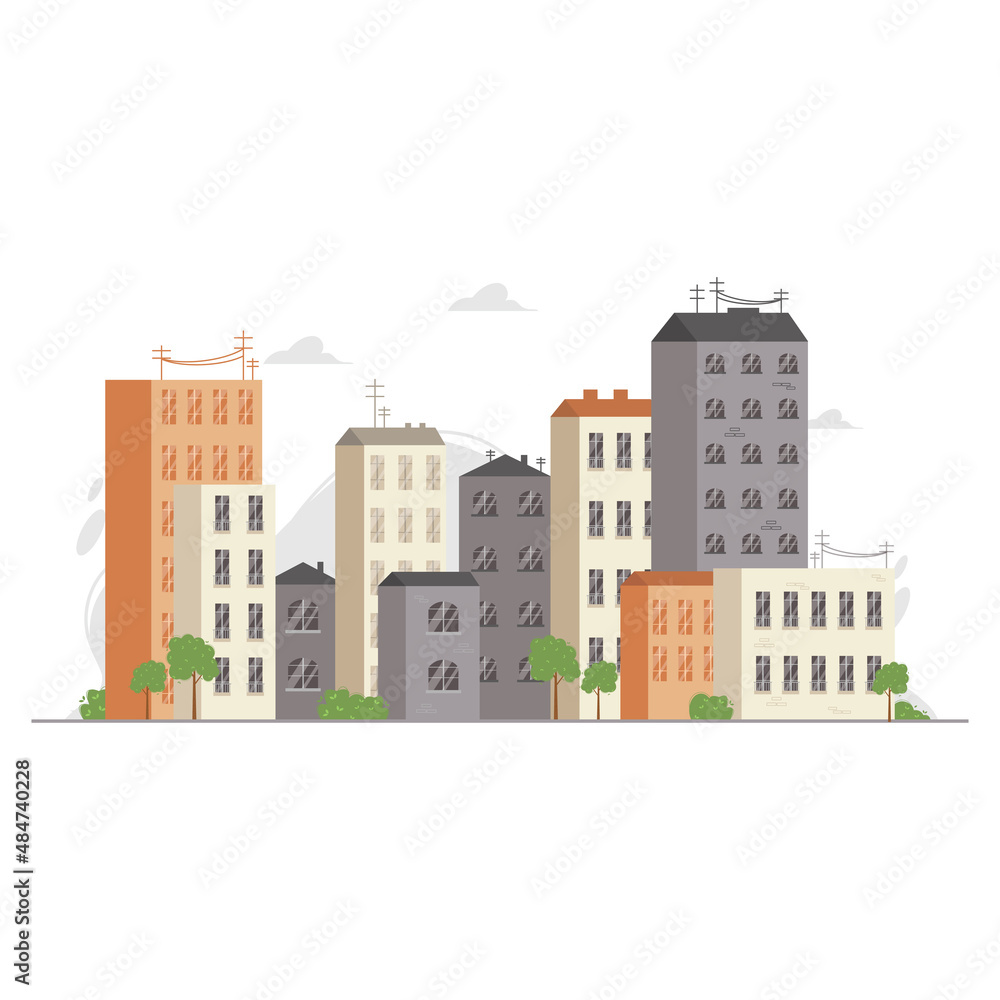 City with low-rise and high-rise residential buildings. Cityscape ...