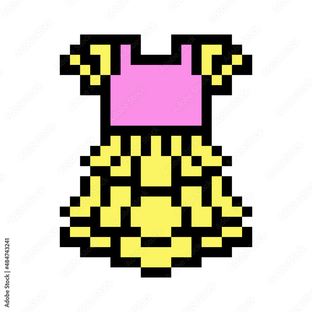 Pixel art symbol of pink and yellow little girls' dress isolated on ...