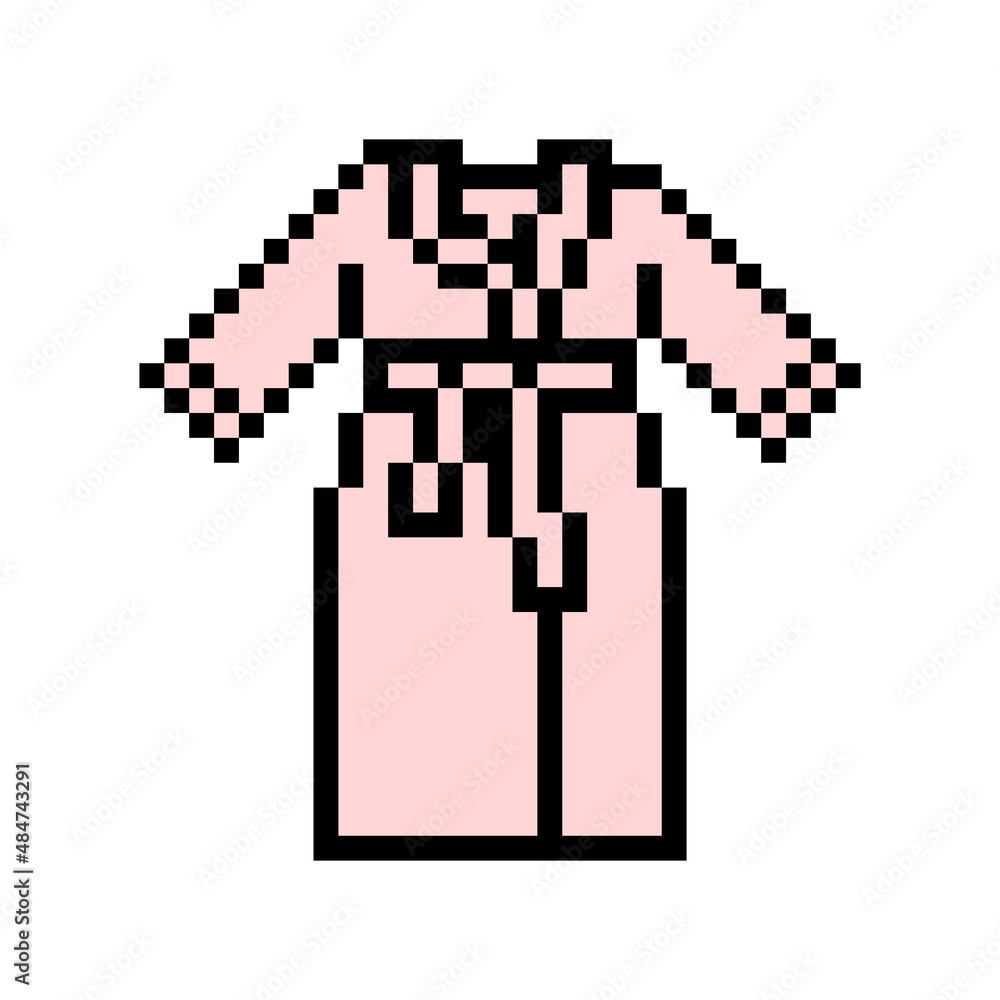 Pixel art symbol of bathrobe isolated on white background. Womens' home ...