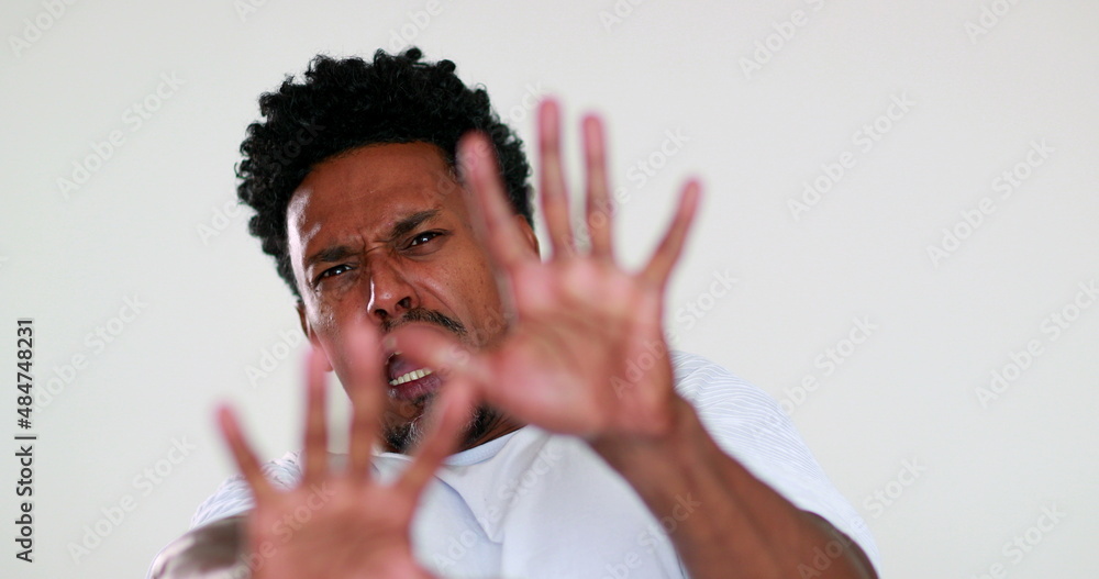 Person reaction horror and terror, expressive emotional face reacting ...