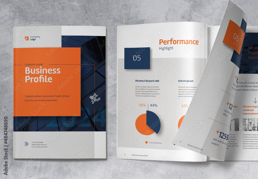 Business Company Profile Brochure with Blue and Orange Accents Stock ...