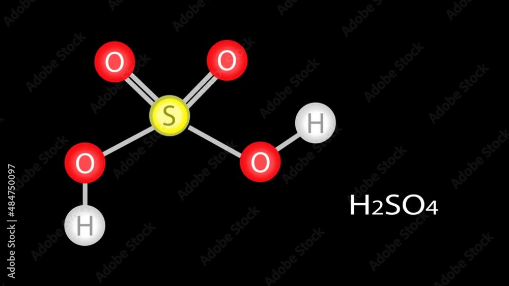 formation of sulfuric acid molecule, H2SO4 schematic animation, cartoon ...